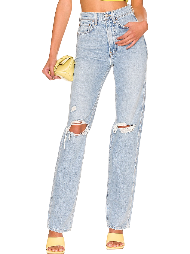 GRLFRND GRLFRND Sara Super High Rise Slim Straight Jeans in Denim-Medium